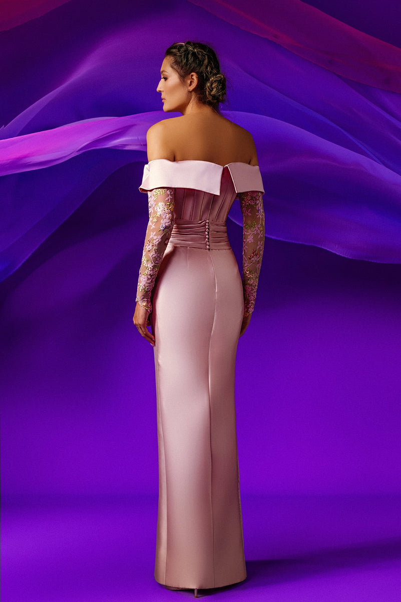 Embroidered Arm Sleeves Off Shoulder Dress Gattinolli By Marwan