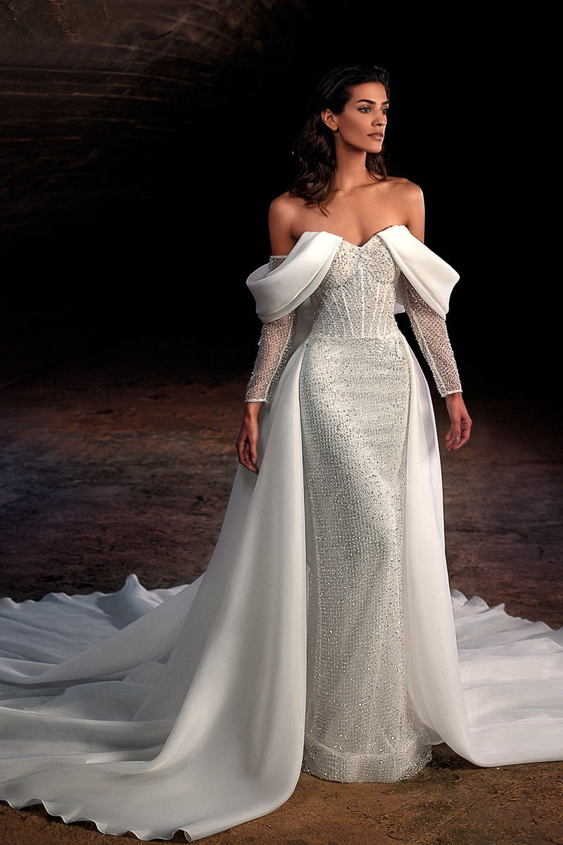 Off The Shoulder Wedding Gown With Detachable Train Gattinolli By Marwan